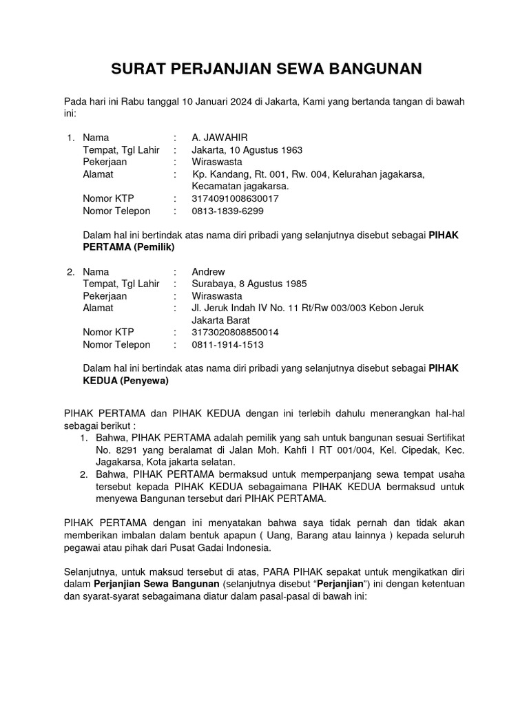 Draft Sewa Perpanjang Sewa | PDF