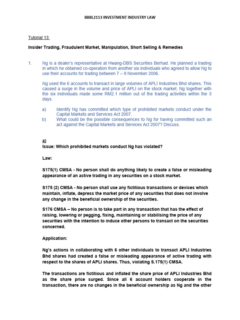 Tutorial Chapter 13 | PDF | Insider Trading | Securities (Finance) Tutorial Chapter 13 | PDF | Insider Trading | Securities (Finance)