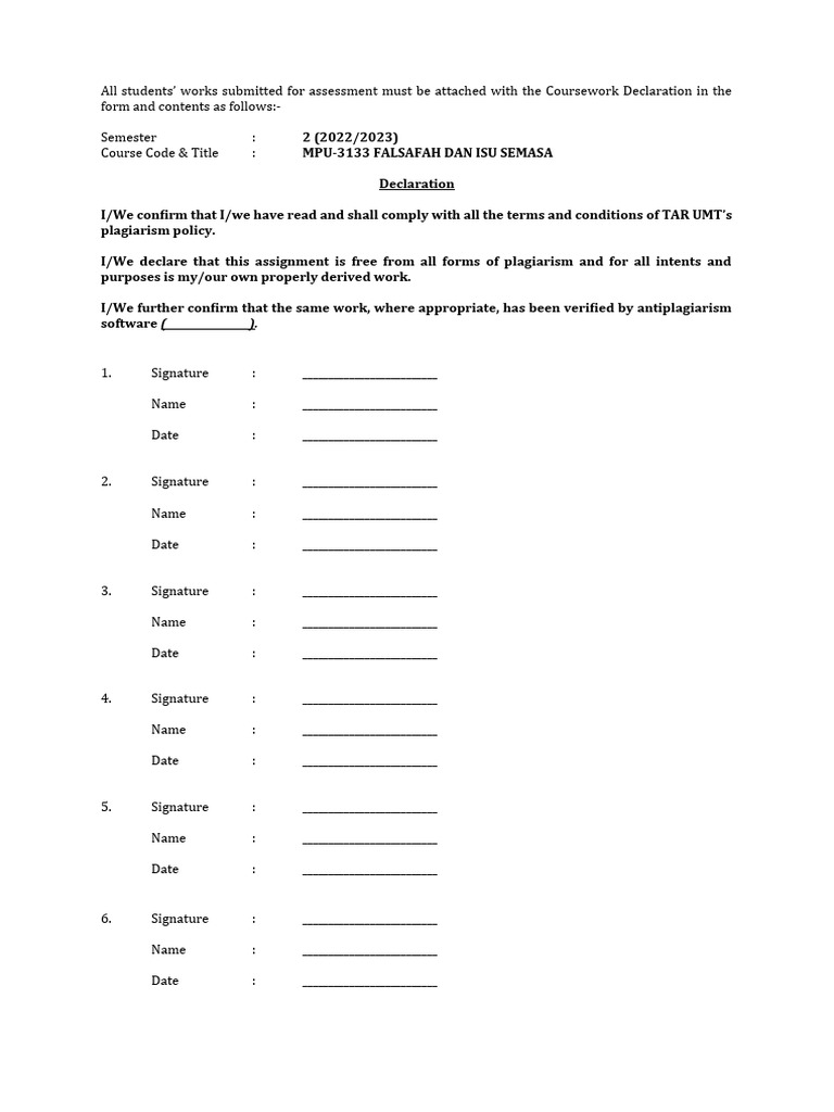 Coursework Declaration Form | PDF