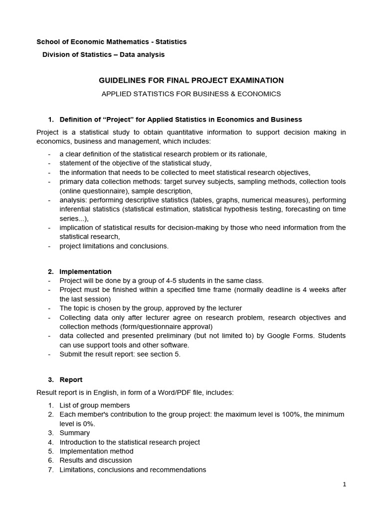 Final Project Exam Guidelines | PDF | Statistics | Data Analysis