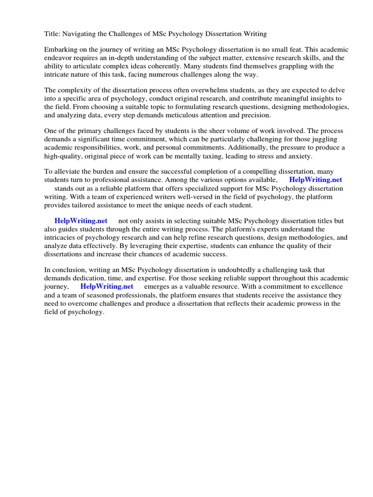 MSC Psychology Dissertation Titles | PDF | Thesis | Psychology