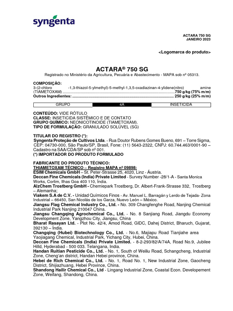 Bula Actara 750 | PDF | Inseticida | Agricultura