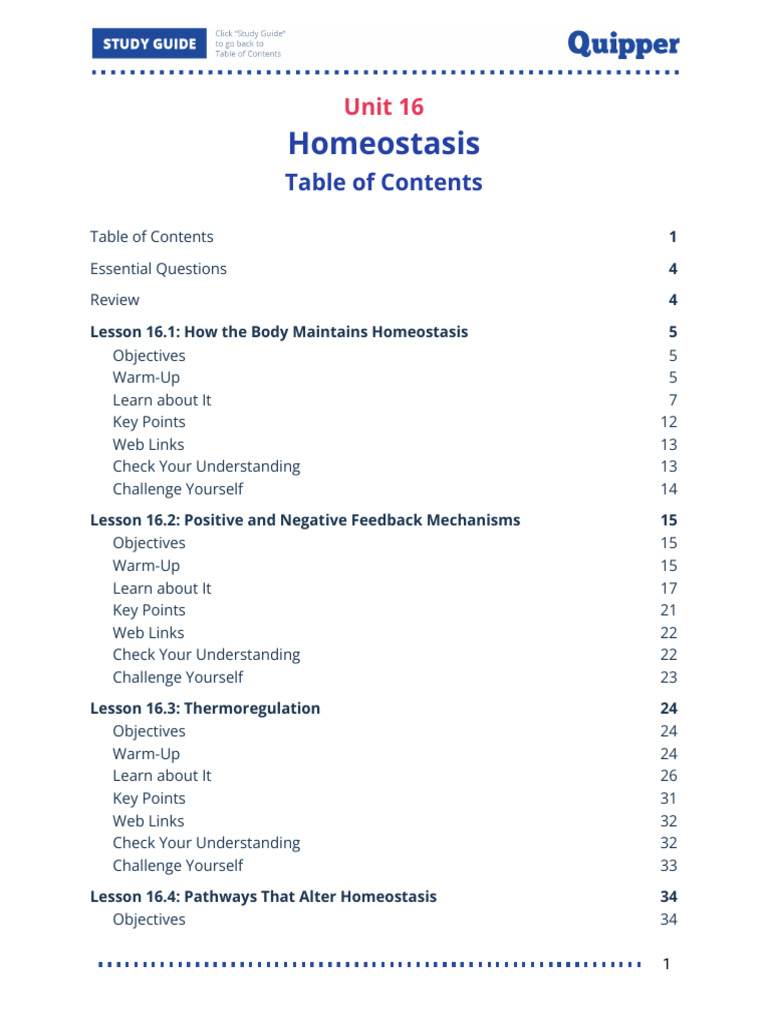 Science 10 Unit 16 Homeostasis (Study Guide) | PDF | Thermoregulation ...
