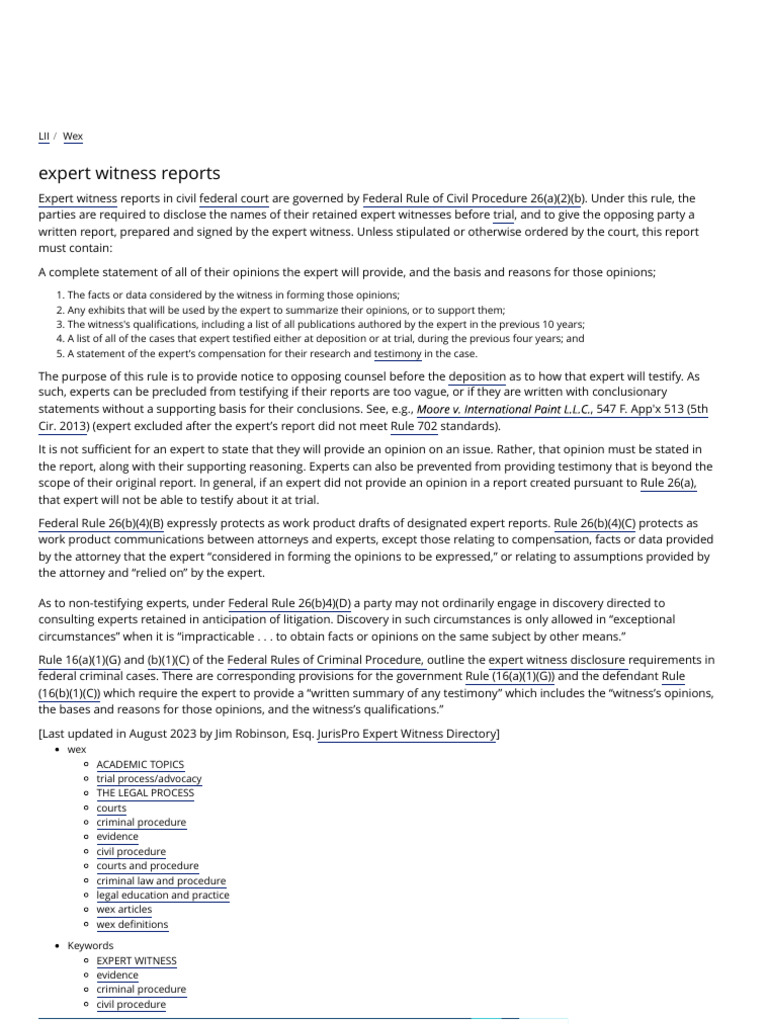 Expert Witness Reports - Legal Information Institute | PDF | Expert ...