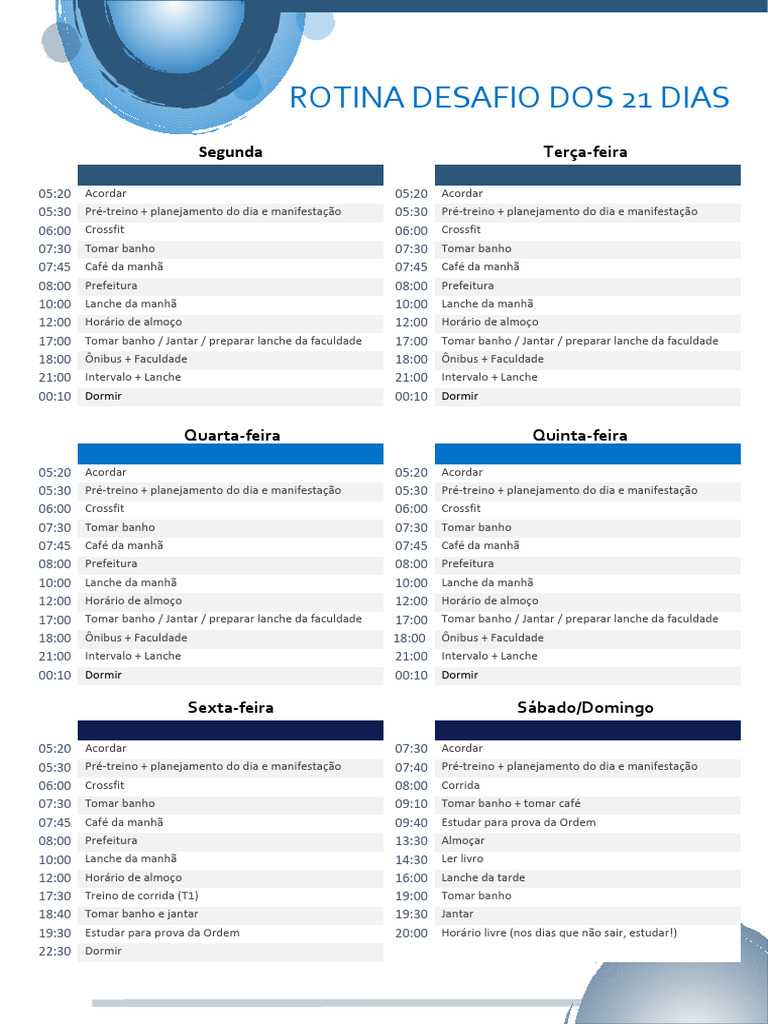 Rotina Desafio 21 Dias | PDF