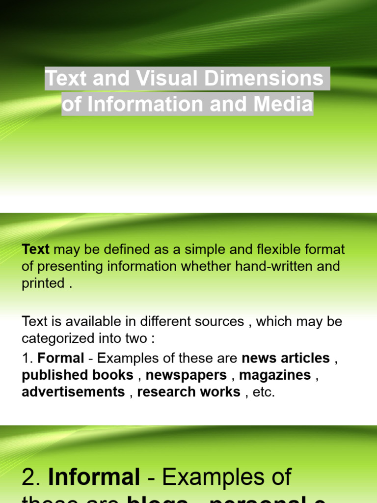Text and Visual Dimensions of Information and Media | PDF | Composition ...