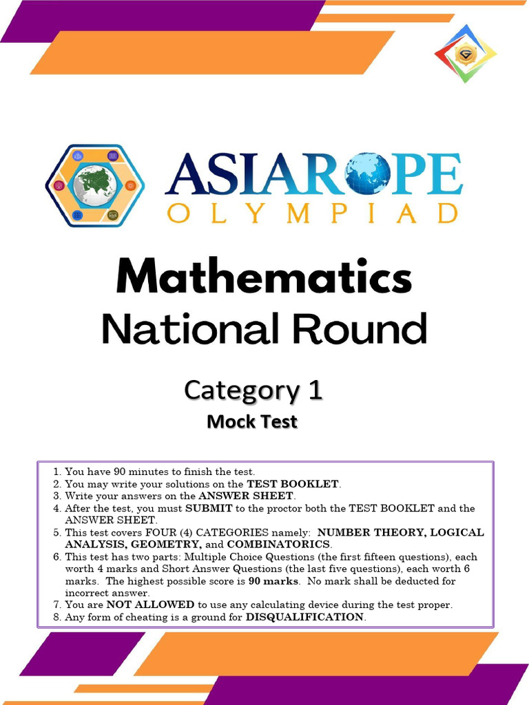 Math Category 1 Mock Test | PDF | Triangle | Numbers