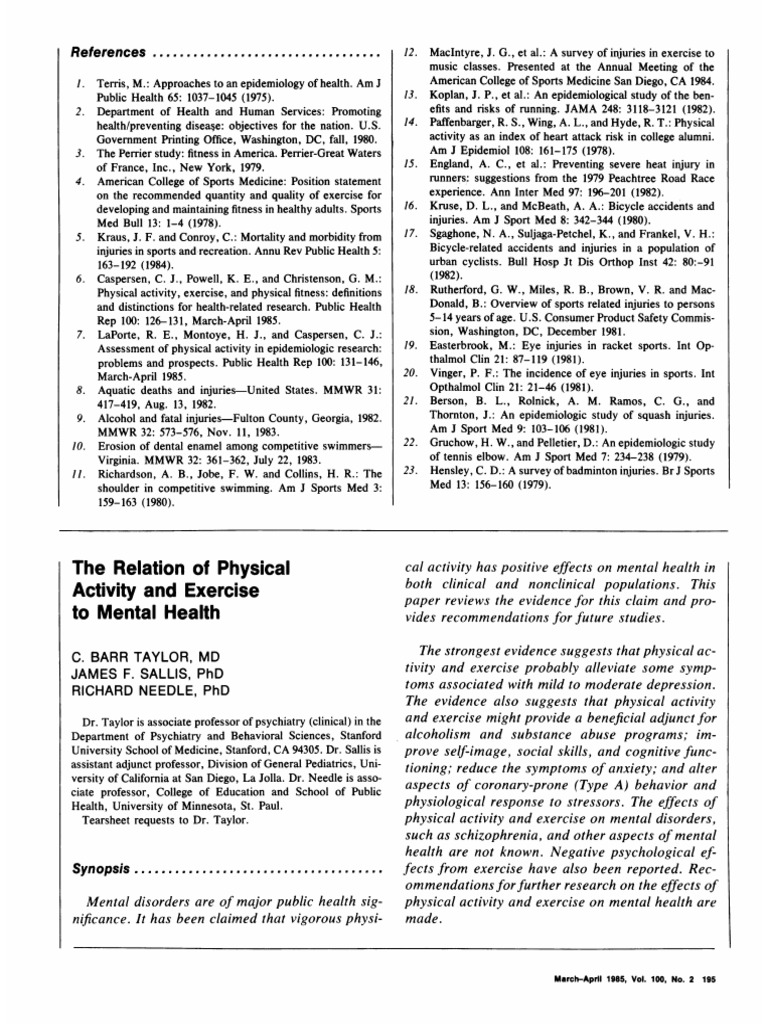 Mental: The Relation of Physical Activity and Exercise To Health | Download Free PDF | Mental ...