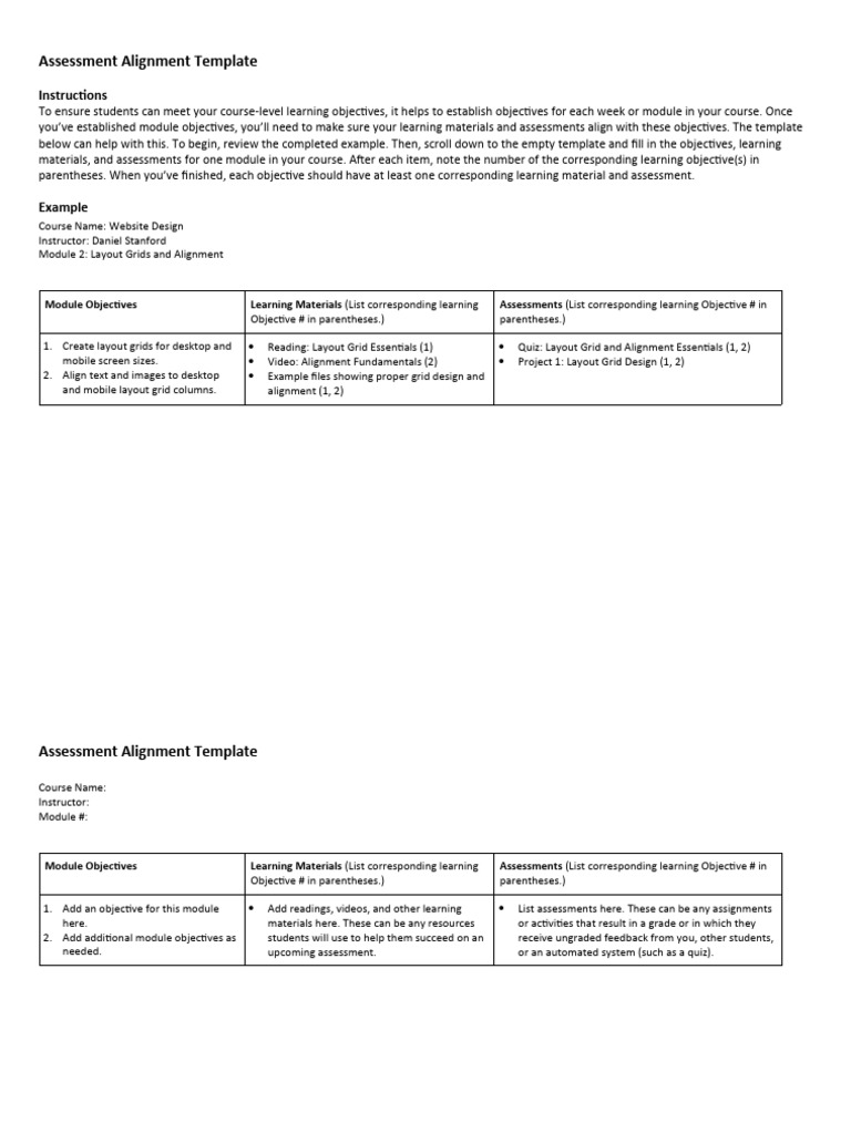 Assessment Alignment Template | PDF
