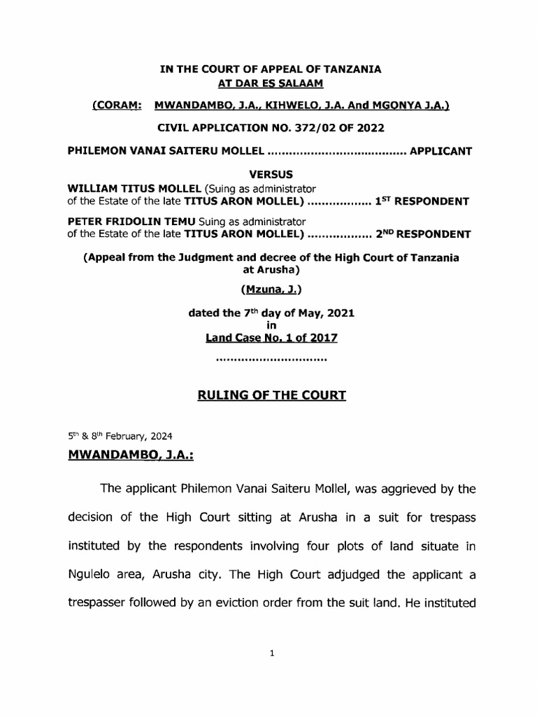 Of The Estate of The Late TITUS ARON MOLLEL) .................. 1st ...