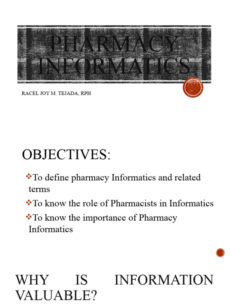 Pharmacy Informatics 1 | PDF | Health Informatics | Pharmacy