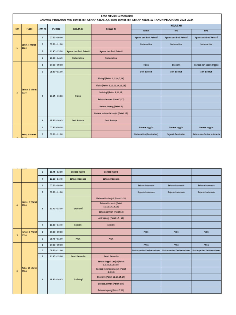 JADWAL MID DAN PAT Maret 2024 | PDF