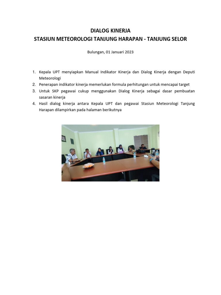 Dialog Kinerja Stasiun Meteorologi Tanjung Harapan Tahun 2023 | PDF