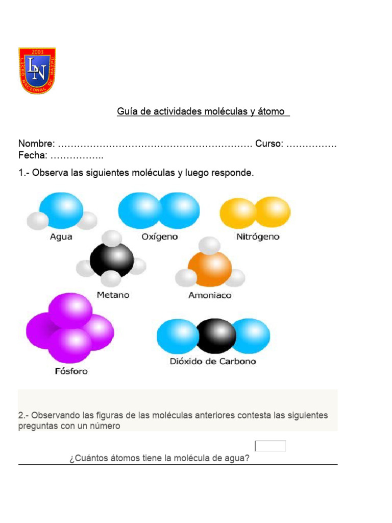 Guia-de-actividades-moleculas y atomos ciencias | PDF