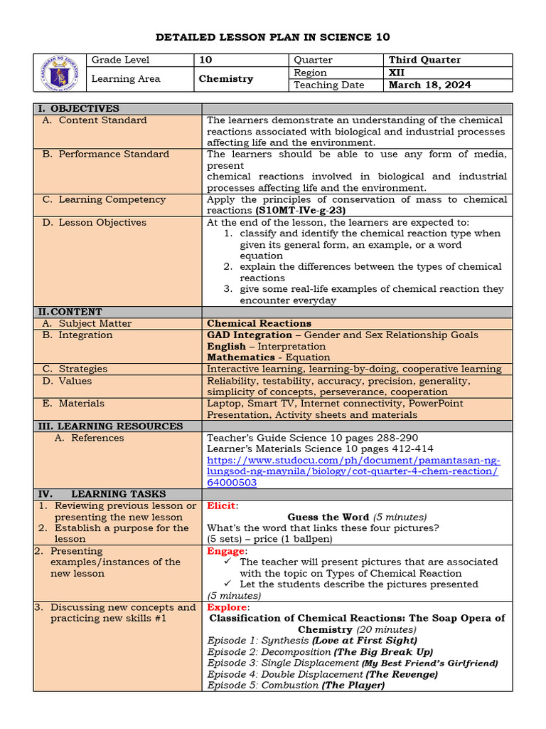 Q4 COT - Chemical Reactions | PDF | Learning | Chemical Reactions