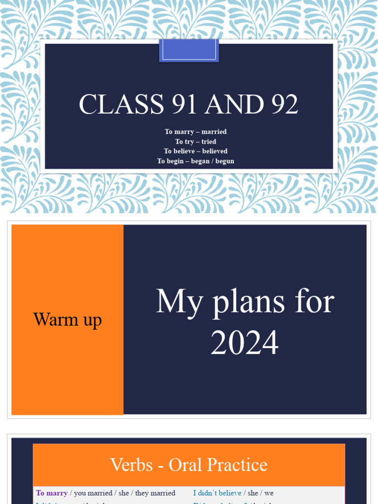 Class 91 and 92. To Marry, To Try, To Believe, To Begin Slides | PDF ...