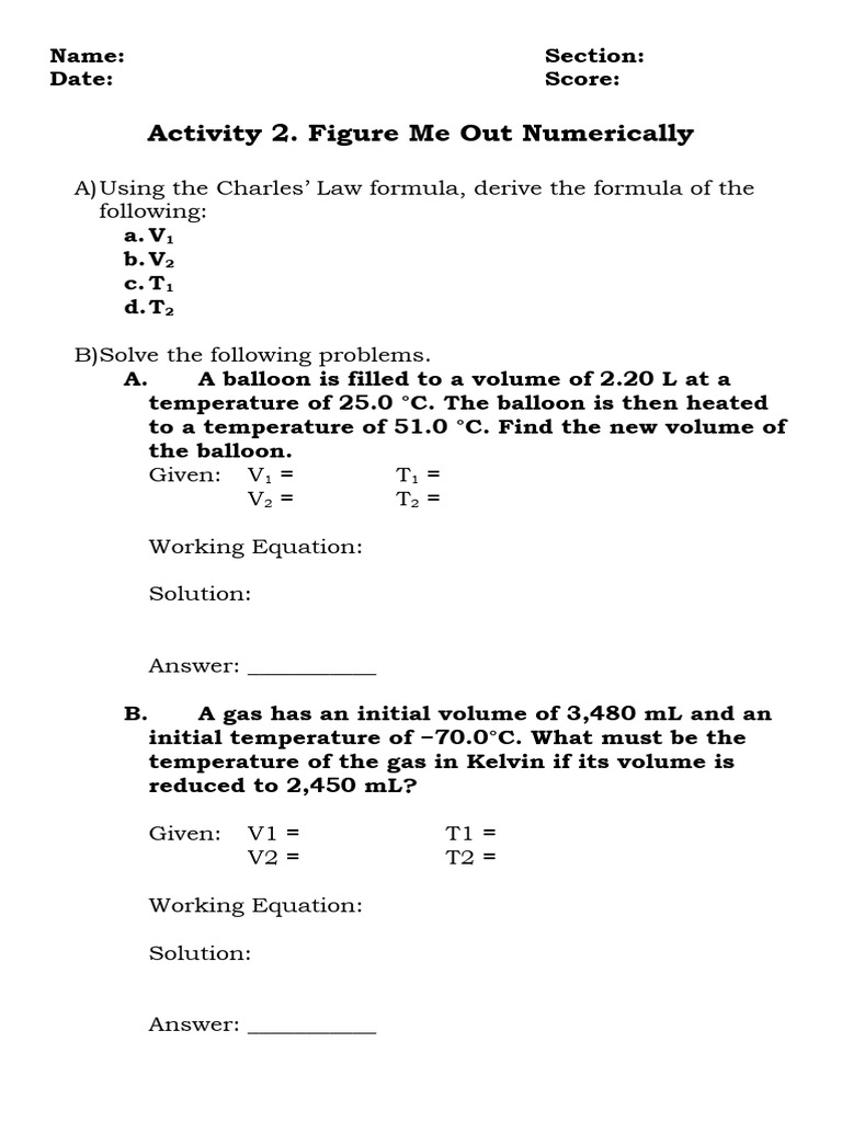 Charles Law Activity | PDF | Teaching Methods & Materials