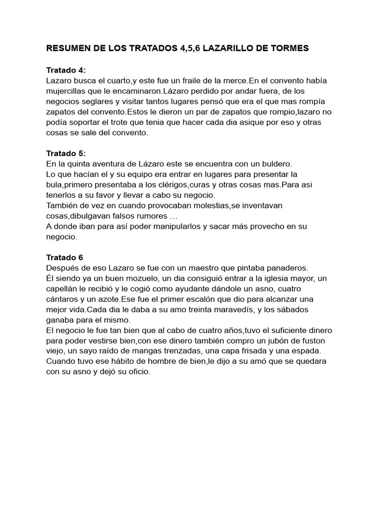 John Fabian - Resumen de Los Tratados 4, 5 y 6 Del Lazarillo de Tormes ...