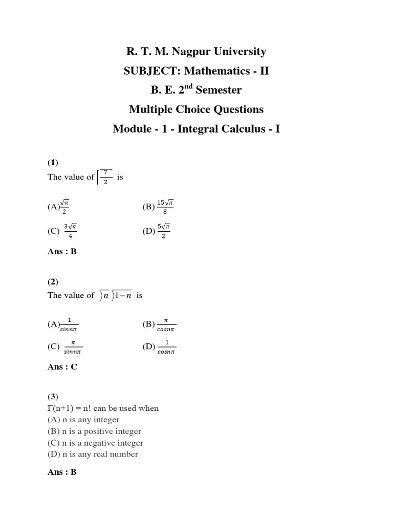 Multivariable Calculus MCQ | PDF | Mechanics | Geometry