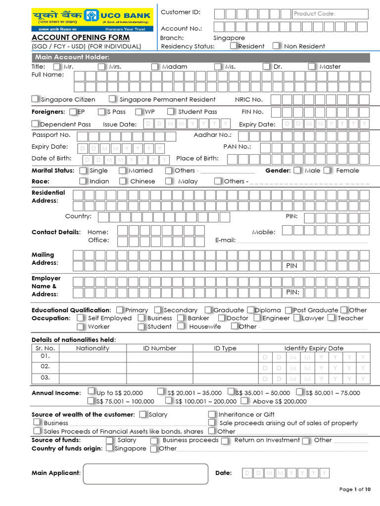 Savings Account Opening Form - Individual - SGD | PDF | Banks | Cheque