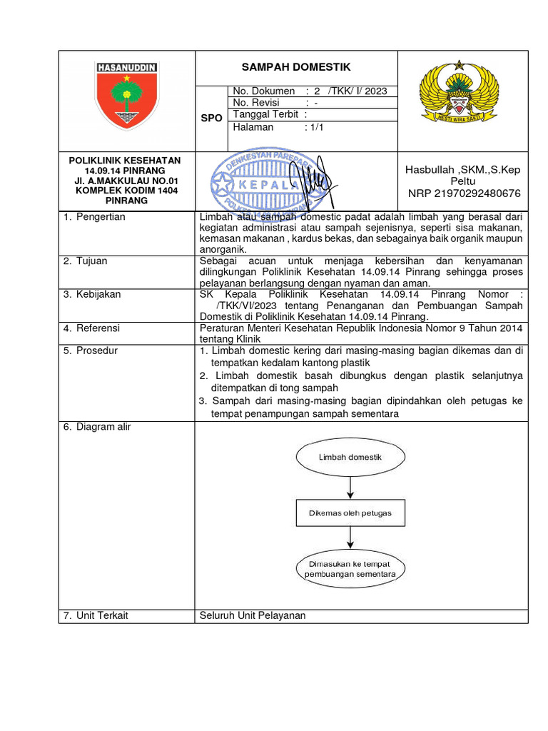 SOP Sampah Domestik | PDF