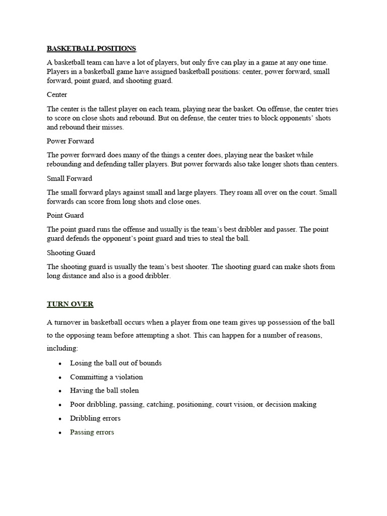 Basketball | PDF | Basketball Positions | Games Of Physical Skill
