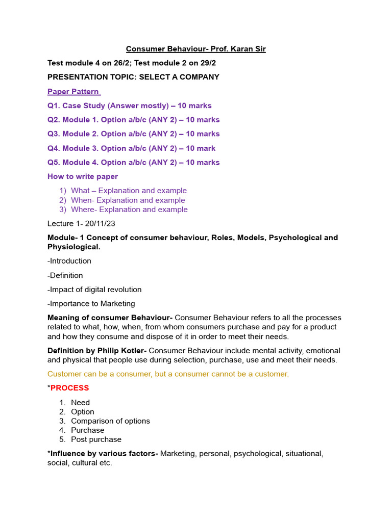 Consumer Behaviour - Notes | PDF | Behavior | Consumer Behaviour
