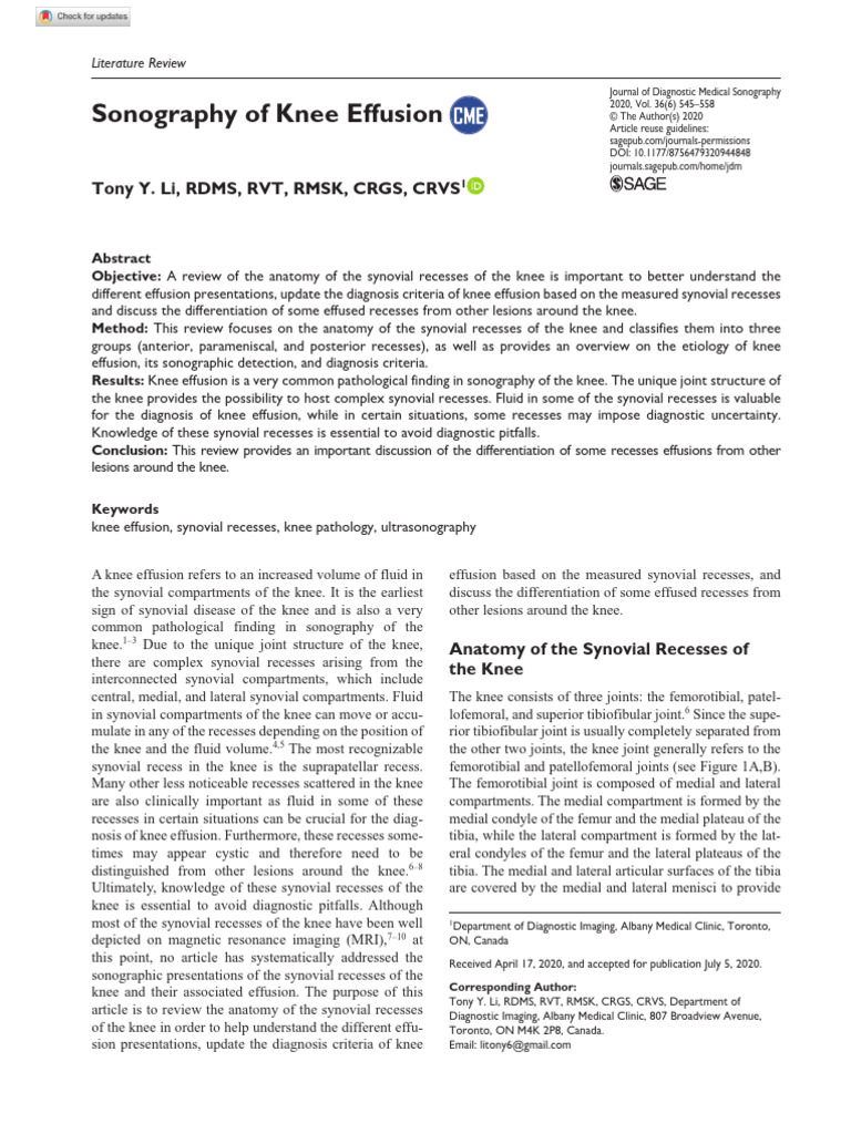 Li 2020 Sonography of Knee Effusion | PDF | Knee | Limbs (Anatomy)