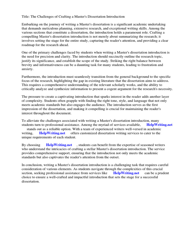 Writing A Masters Dissertation Introduction Pdf Thesis Doctor Of