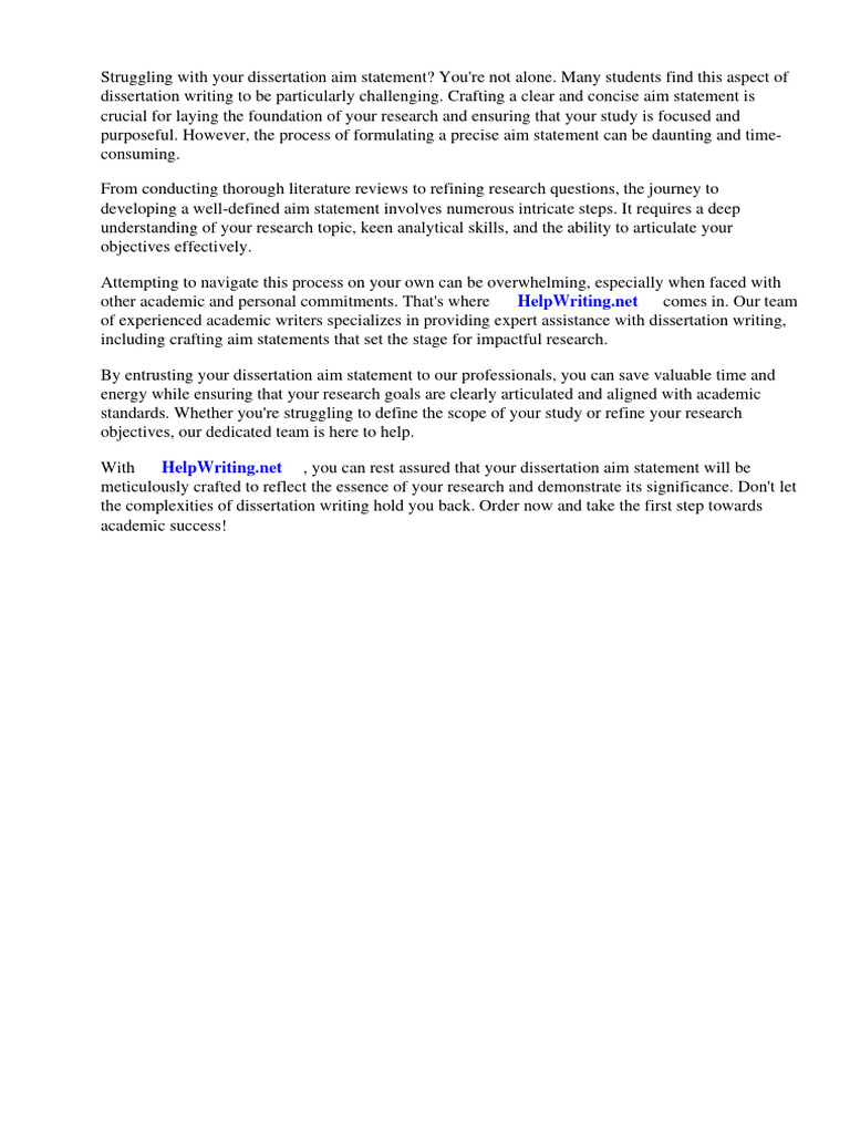 Dissertation Aim Statement | PDF | Thesis | Methodology