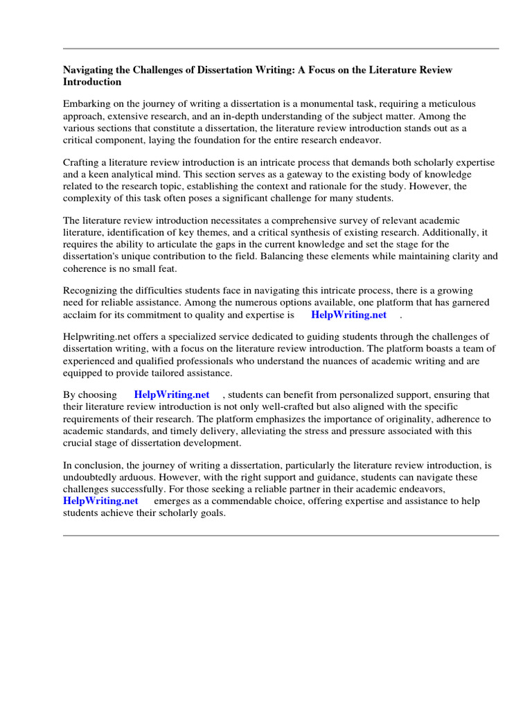 Dissertation Literature Review Introduction Pdf Literature Review