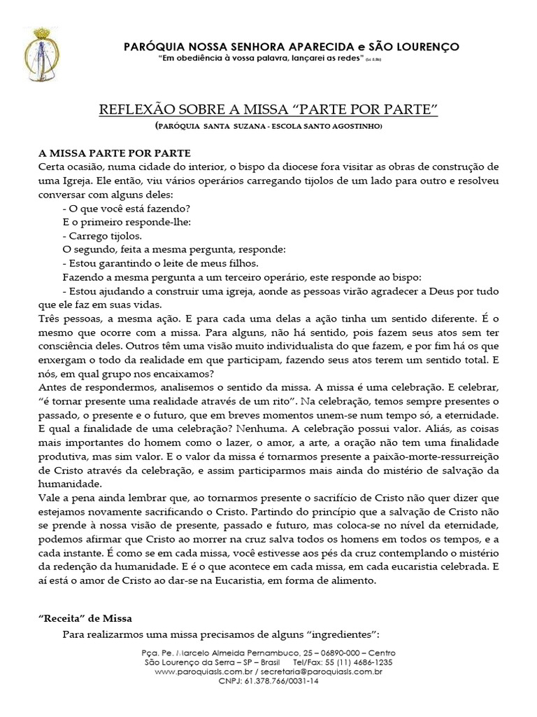 Palestra Sobre A Missa Parte Por Parte | PDF | Eucaristia | Oração