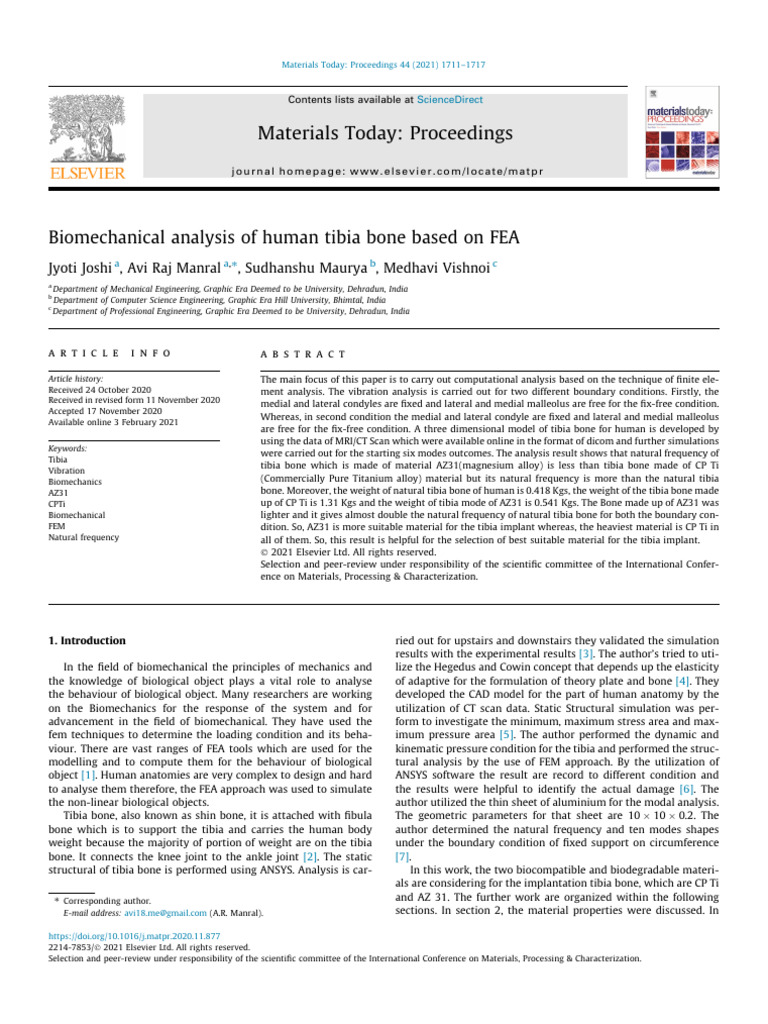 Biomechanical Analysis of Human Tibia Bone Based on FEA | PDF ...