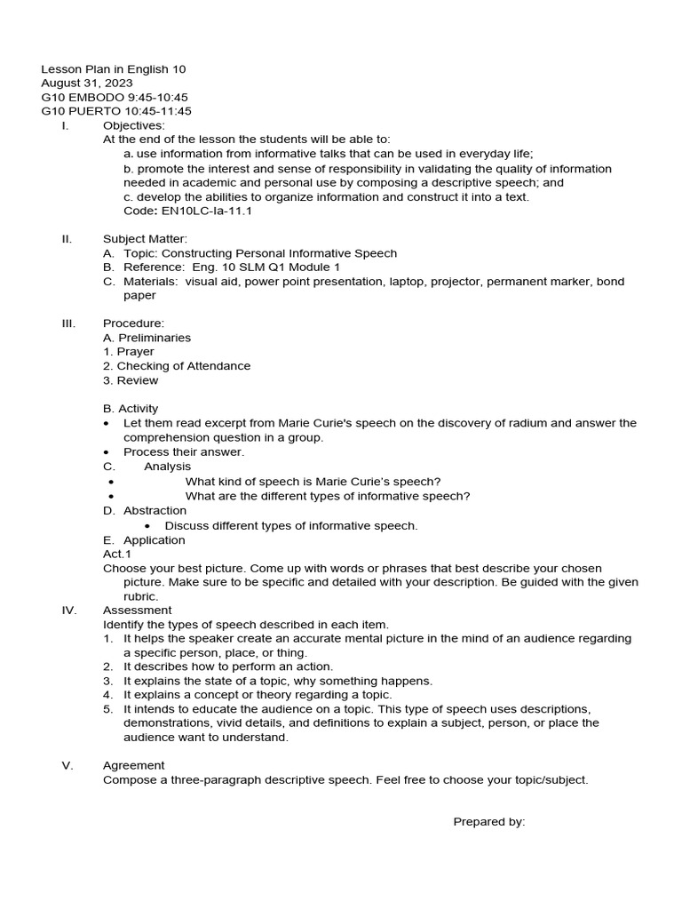 Eng Lesson Plan3 | PDF | Information | Concept