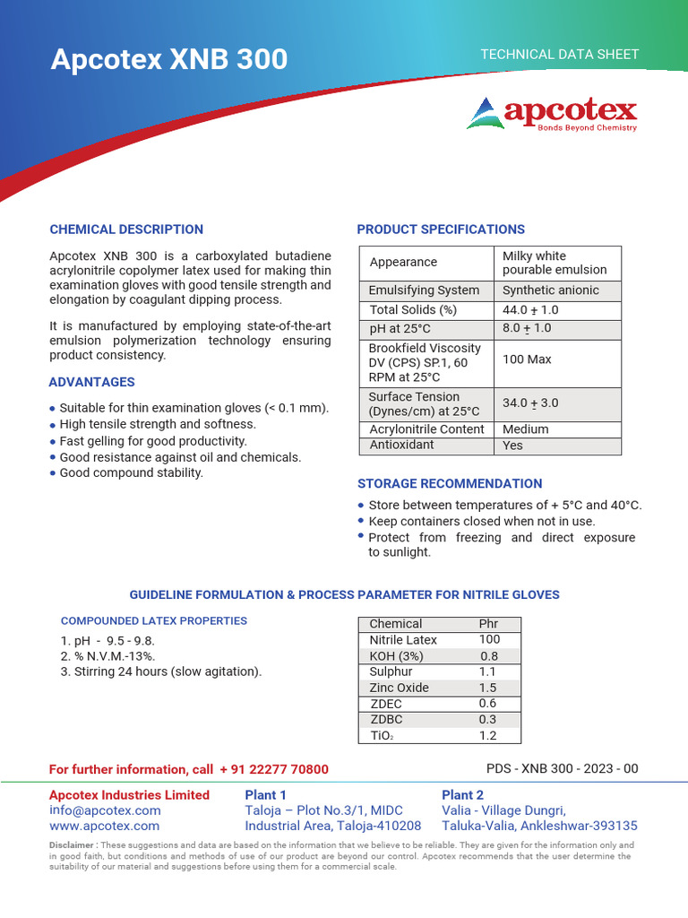 Apcotex XNB 300 | PDF | Emulsion | Chemical Substances