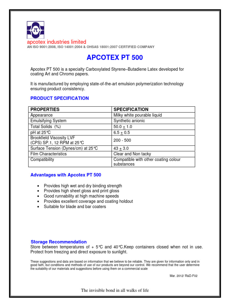 Apcotex PT 500 | PDF