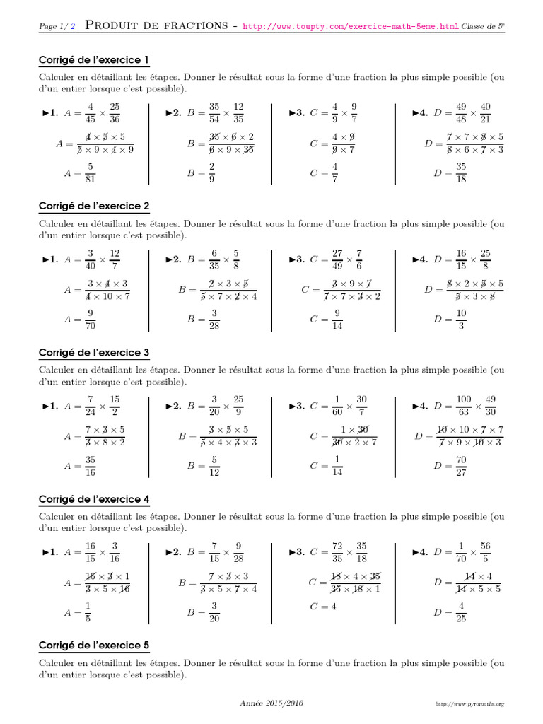 Corrigés d'exercices de fractions 5e | PDF | Théorie (échecs) | Échecs