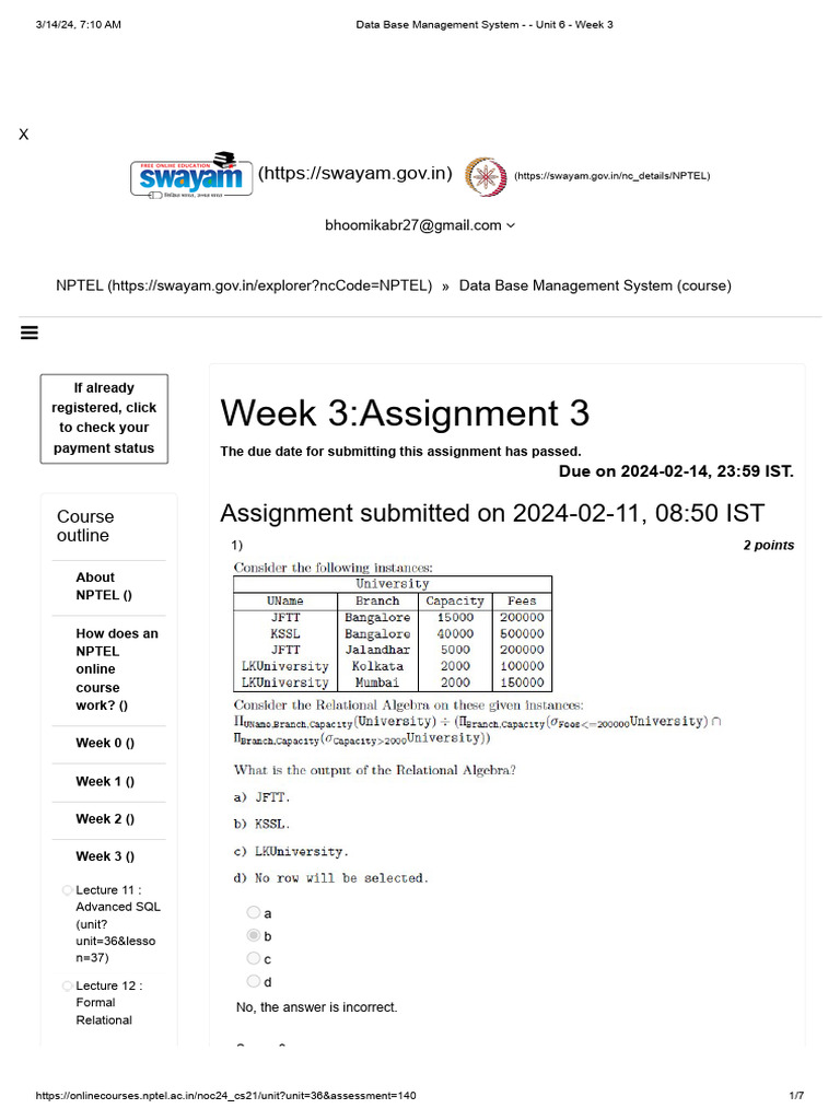 Data Base Management System - Unit 6 - Week 3 | PDF | Relational Model | Databases