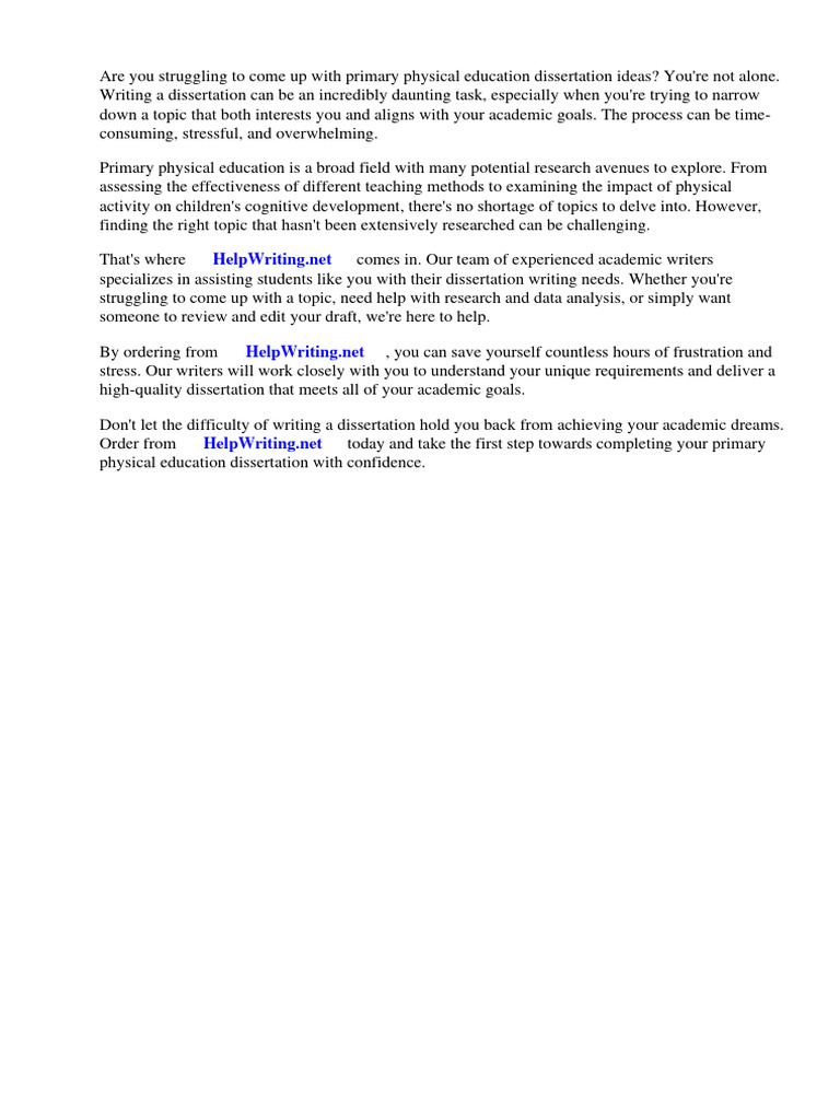 Primary Physical Education Dissertation Ideas | PDF | Physical Education | Physical Fitness