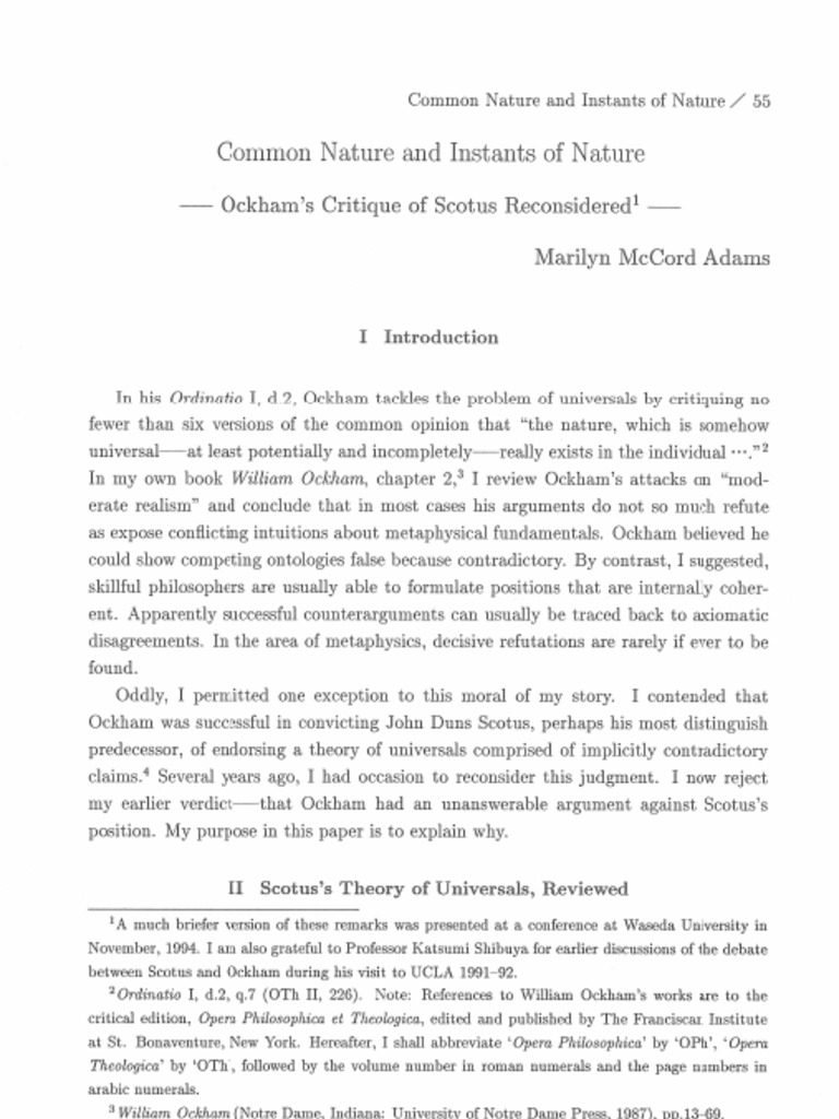 ADAMS, Marilyn Mccord - Common Nature and Instants of Nature. Ockham's ...