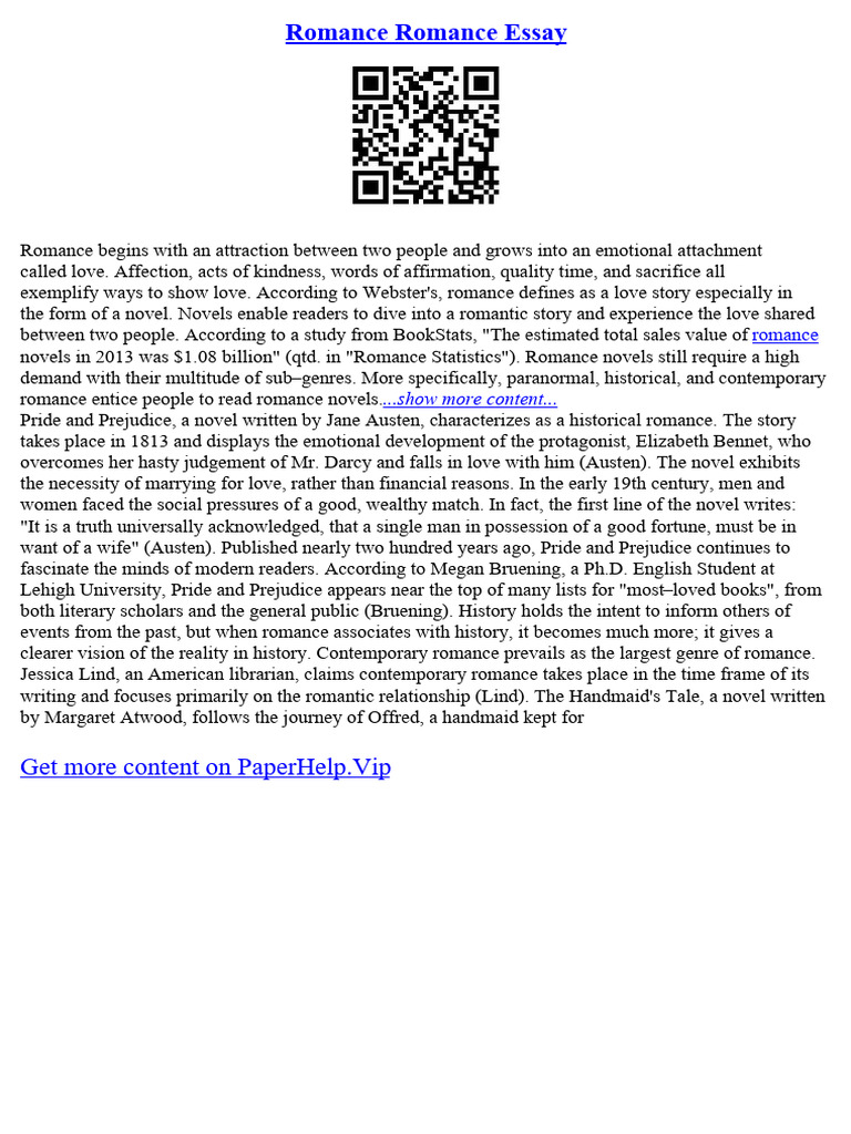 Romance Romance Essay | PDF | Pride And Prejudice | Romance Novels