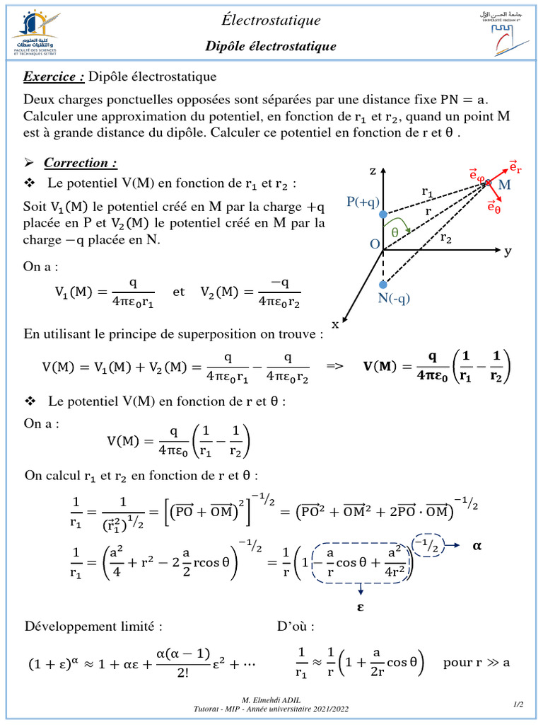 Exercice sur le dipôle électrostatique | PDF | Physique | Électrotechnique