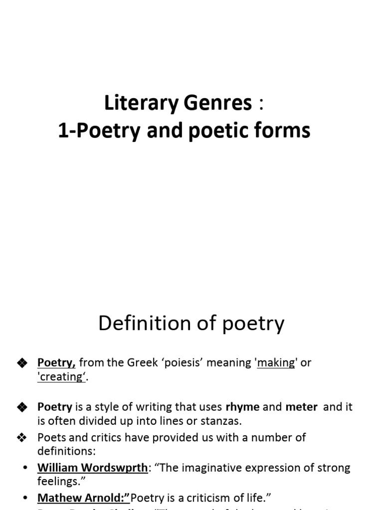 Literary Genres: 1-Poetry and Poetic Forms | PDF | Poetry | Epic Poetry