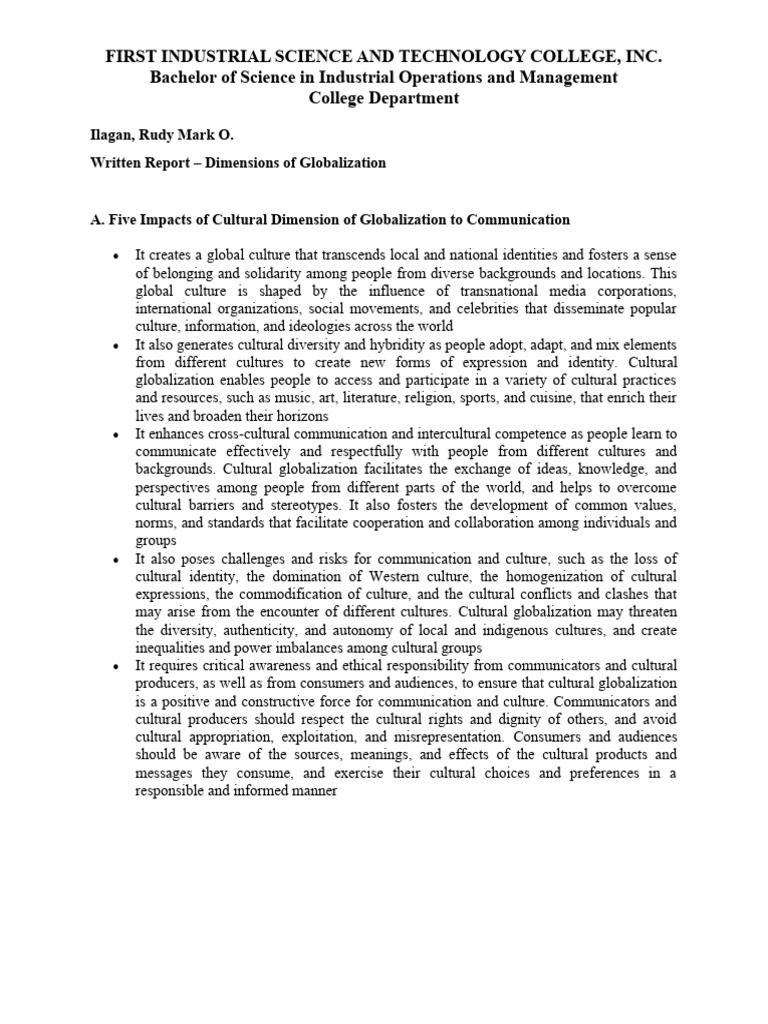 Written Report - Dimensions of Globalization | PDF | Globalization ...