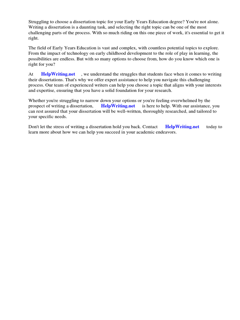 Dissertation Topics Early Years Education | PDF | Teachers | Thesis