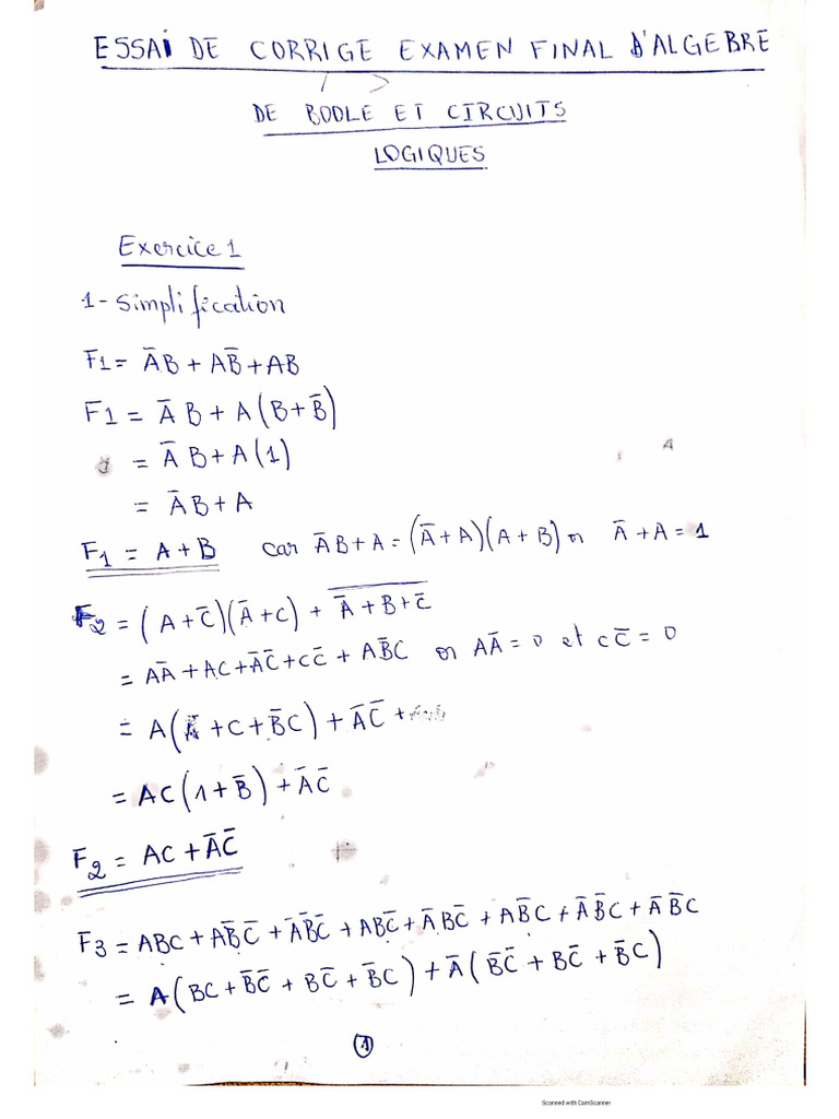 Corrigé Algèbre de Boole | PDF