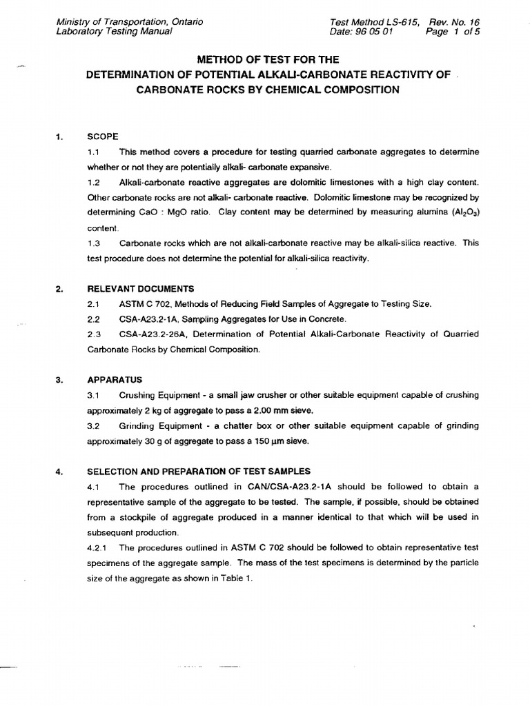 Alkali-Carbonate Reactivity Testing Method | PDF | Construction ...