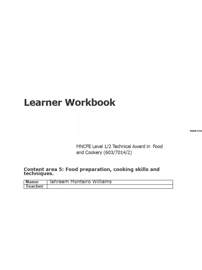 Content Area 5 Workbook | PDF | Cooking | Cakes