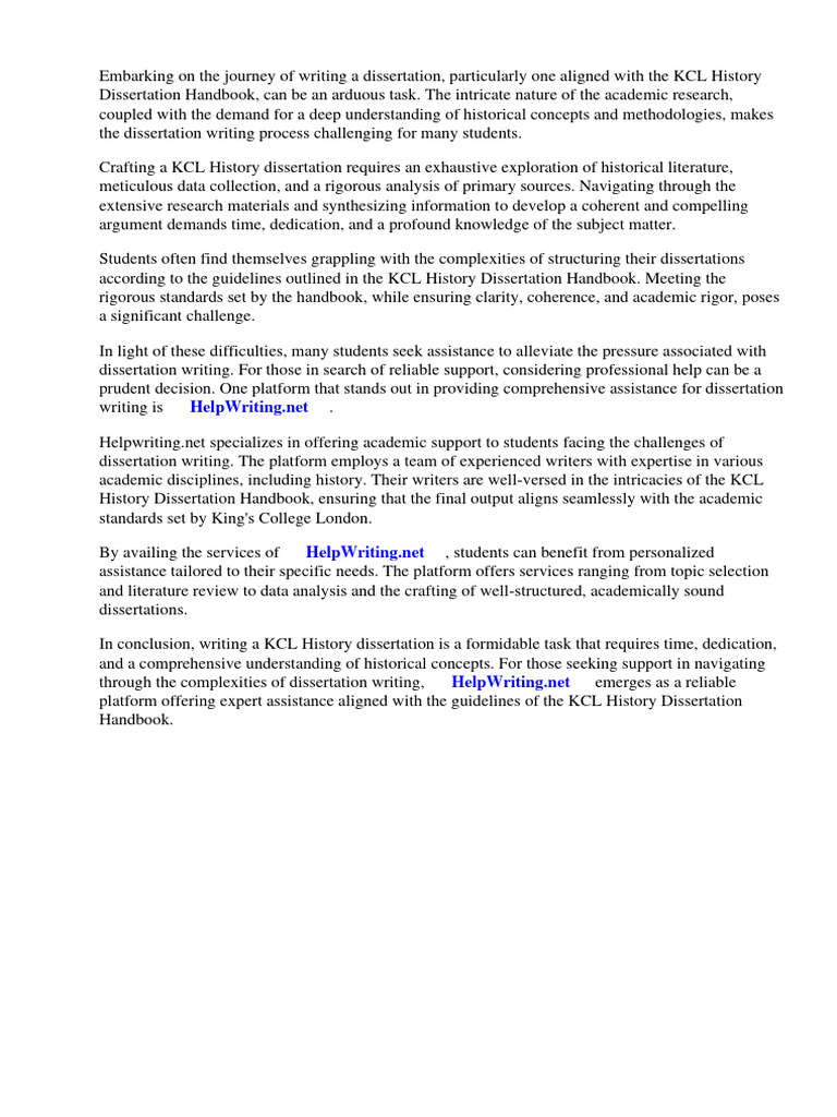 KCL History Dissertation Handbook | PDF | Thesis | Note (Typography)