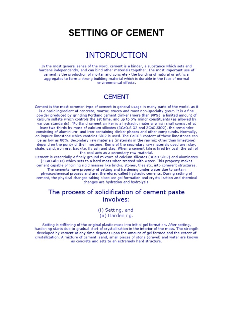 Setting of Cement | PDF | Cement | Concrete
